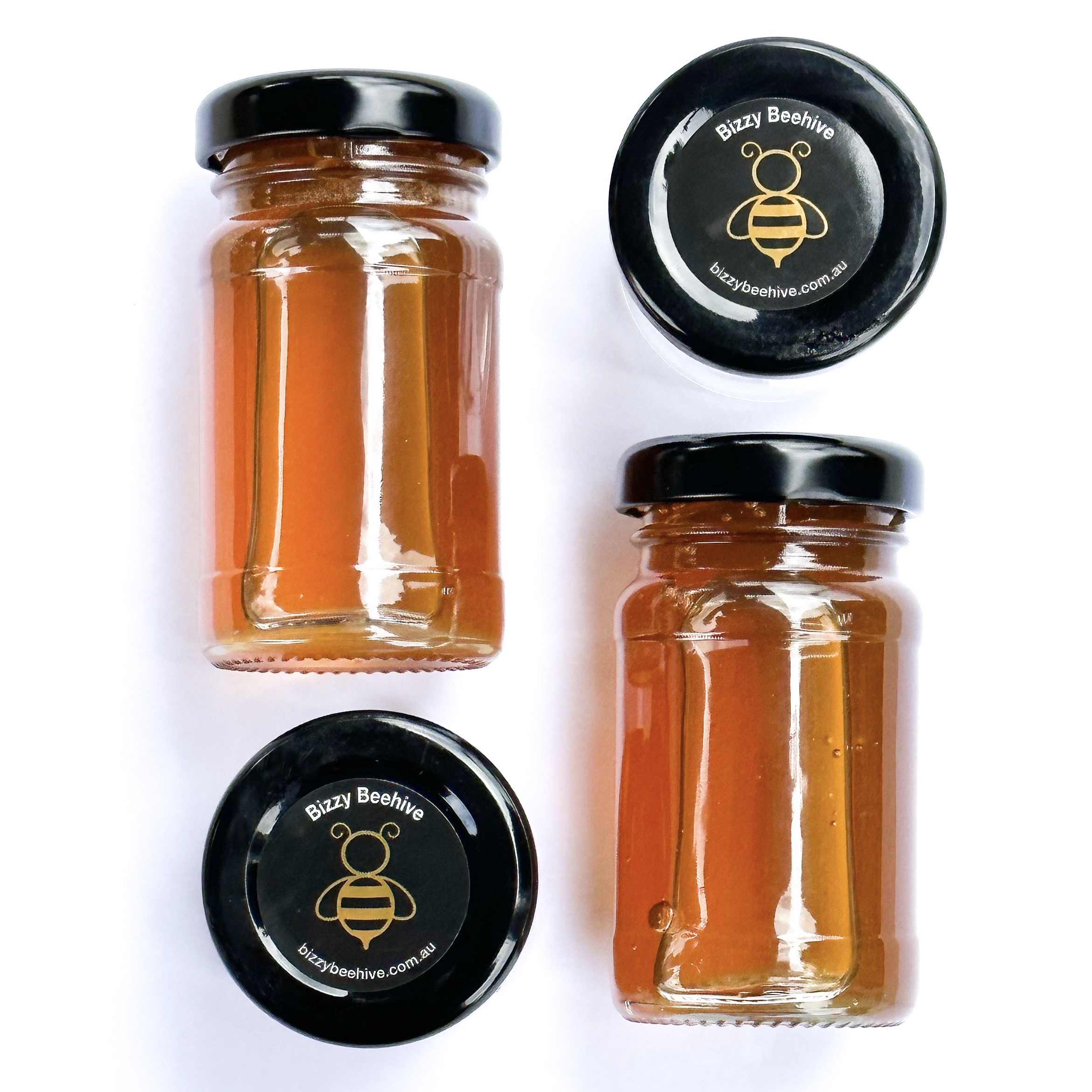Raw Honey mini 85g glass jars - Bizzy Beehive